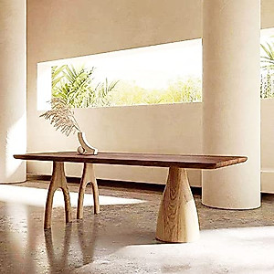 SUSUO 63" L x 27.6" W Rectangle Modern Dining Table Solid Wood Leisure Coffee Table with Double Pedestal Base, Walnut Dining Table Wood Furniture for Home and Kitchen