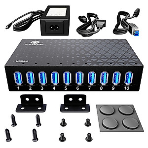 10 Ports USB Hub 3.0 Powered Aluminium - USB Hub Charger - Multiple Port - USB Splitter Hub with Power Adapter 12V/5A/60W - for Laptop, PC,Flash Drives, HDD,Hard Drive,Mouse,XPS,Xbox,Keyboard
