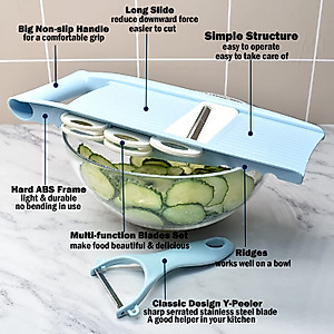 NACOLUS 5 in 1 Mandoline Slicer for Kitchen, Vegetable Slicer Multi Blade Potato Chip, Veggie Slicer, Vegetable Cutter, Julienne Shredder and peeler For Small Job In Kitchen Blue