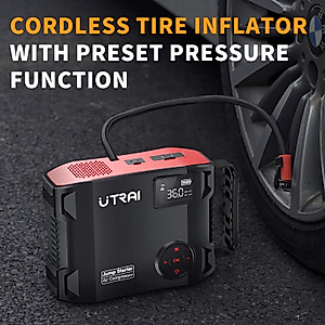 Car Jump Starter with Air Compressor, UTRAI Portable Car Battery Jump Starter 5000A Peak 12V Car Battery up to Jump Box All Gas/ 8.0L Diesel with Tire Inflator, DC 160W Jump Start Battery Pack