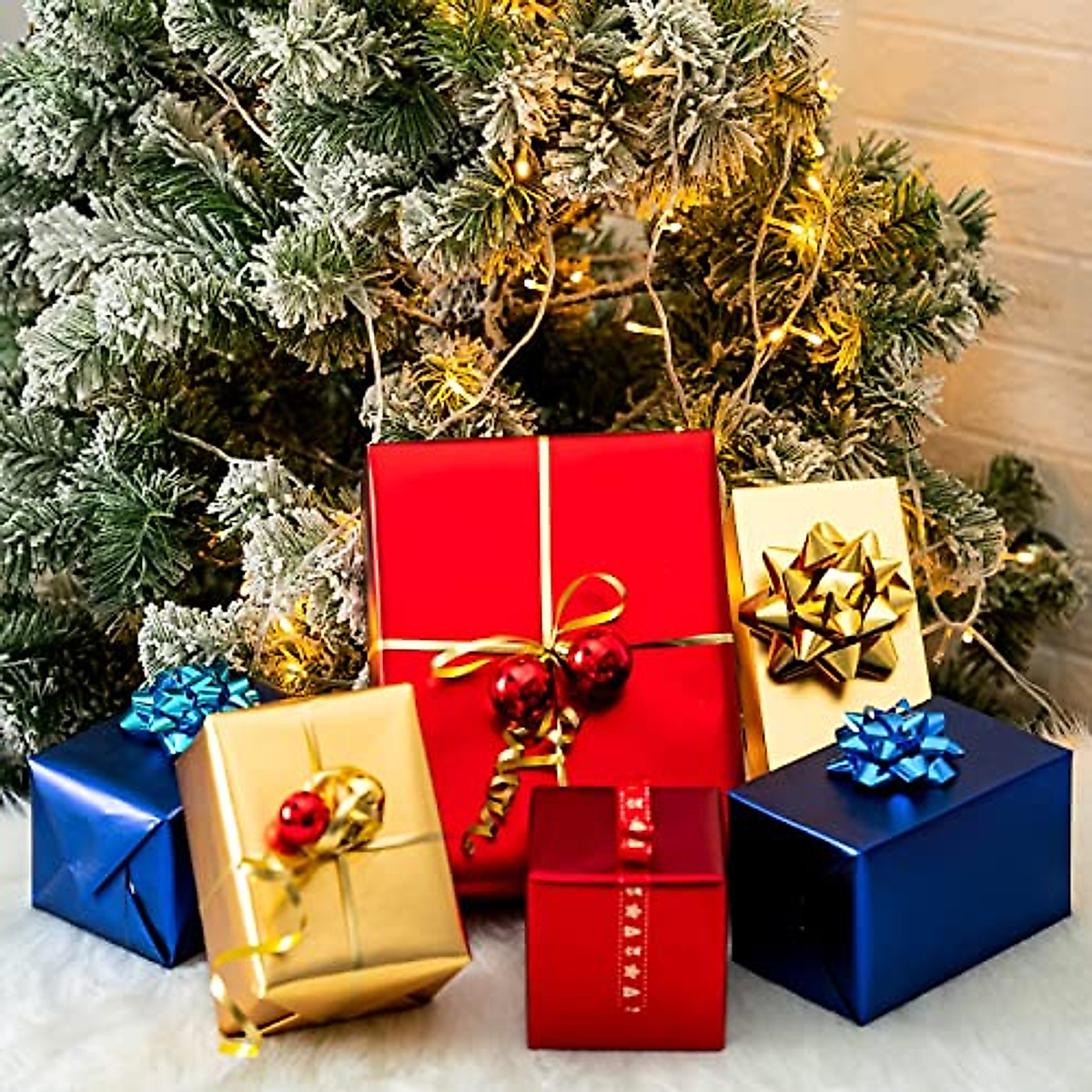 MAYPLUSS Wrapping Paper Roll - Mini Roll - 17 inch X 120 inch Per roll - Solid Matte Gold/Red/Blue Design (42.3 sq.ft.ttl)