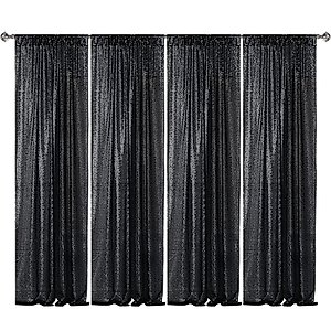 Sugargirl Halloween Black Sequin Backdrop Curtain 4 Panels 2FTx8FT Glitter Black Background Drapes Sparkle Photography Backdrop for Party Wedding Birthday Wall Decoration