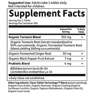 Garden of Life Organics Extra Strength Turmeric Inflammatory Response 120 Tablets-100Mg Curcumin (95% Curcuminoids) Black Pepper, Probiotics, Organic Non-GMO Vegan Gluten Free Herbal Supplement