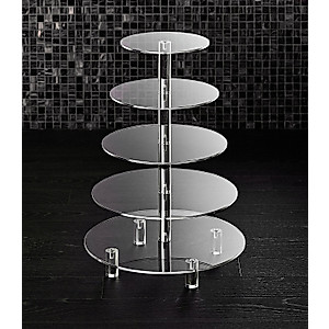 Hayley Cherie 5 Tier Round Cupcake Stand - Extra Thick 5mm Base - Acrylic Tiered Cake Stand - Dessert Tower - Weddings, Graduation, Birthday Parties (5 Tier)