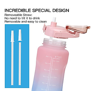 vaoruteng 64 OZ Water Bottle with Sleeve and Strap Half Gallon Water Bottle with Straw Leakproof BPA Free Water Bottles with times Marker & Motivational for Fitness, Gym and Outdoor Sports (pink)