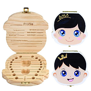 PDTXCLS SPPRANDOM HLXFF3 Aeiniwer Blackpaistar Baby tooth box, baby tooth protector container, lovely Andromeda wooden tooth collector (girl)