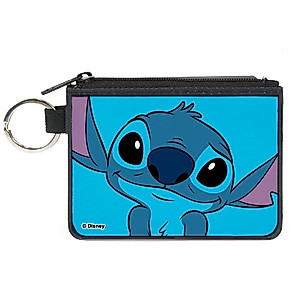 Buckle-Down Disney Wallet, Coin Purse, Lilo and Stitch Stitch Sweet Smiling Pose Close Up Blues, Canvas
