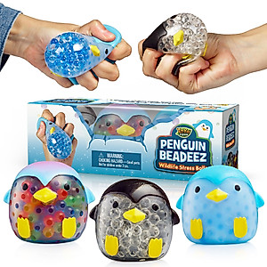 Penguin Stress Balls 3-Pack - Squishy Squeeze Fidget Ball Set for Stress Relief, Autism, ADHD - Cute Penguin Lovers Gift - Includes Blue, Black, Colorful Animal Squishies - Fun & Relaxing to Squish