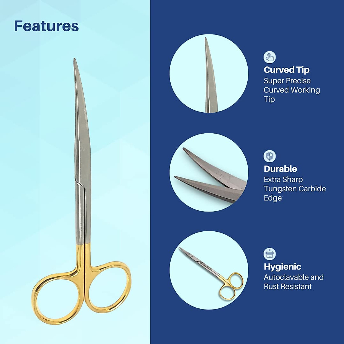 Scissors Curved 5 inches with tungsten carbide inserts Gold Plated handle extra sharp ARTMAN BRAND