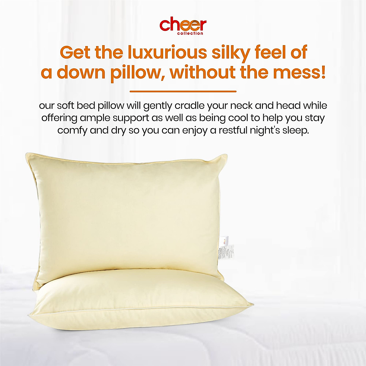 Cheer Collection U Shaped Body Pillow - Down Alternative Full Body Pillow for Side Sleeper, Pregnancy, Neck and Shoulder Support - Zippered Cover