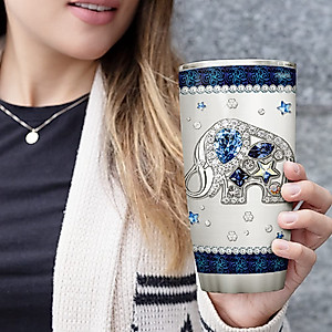 Wassmin Elephant Tumbler Personalized Elephant Gifts For Women Girls Jewelry Drawing Style Stainless Steel Tumblers Custom Name Coffee Travel Mug 20oz 30oz Birthday Christmas Presents