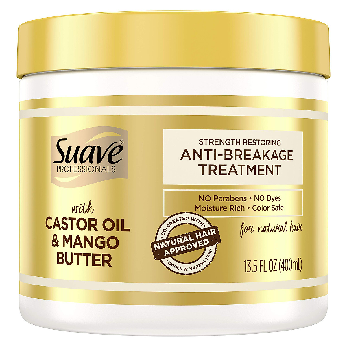 Suave Professionals Dry Hair Mask Hydrating Hair Mask For Natural Hair Castor Oil & Mango Butter No Parabens, No Dyes, Moisture Rich, Color Safe 13.5 oz