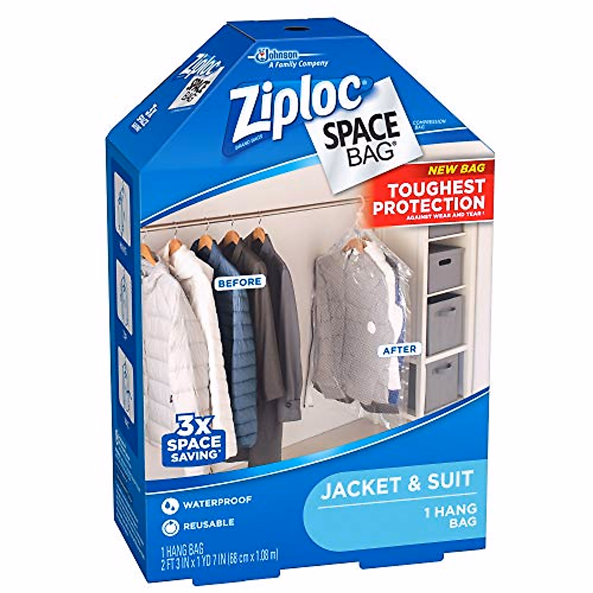 Ziploc Hanging Space Bag Clothes Vacuum Sealer Storage Bags for Home and Closet Organization, 1 Bag Total