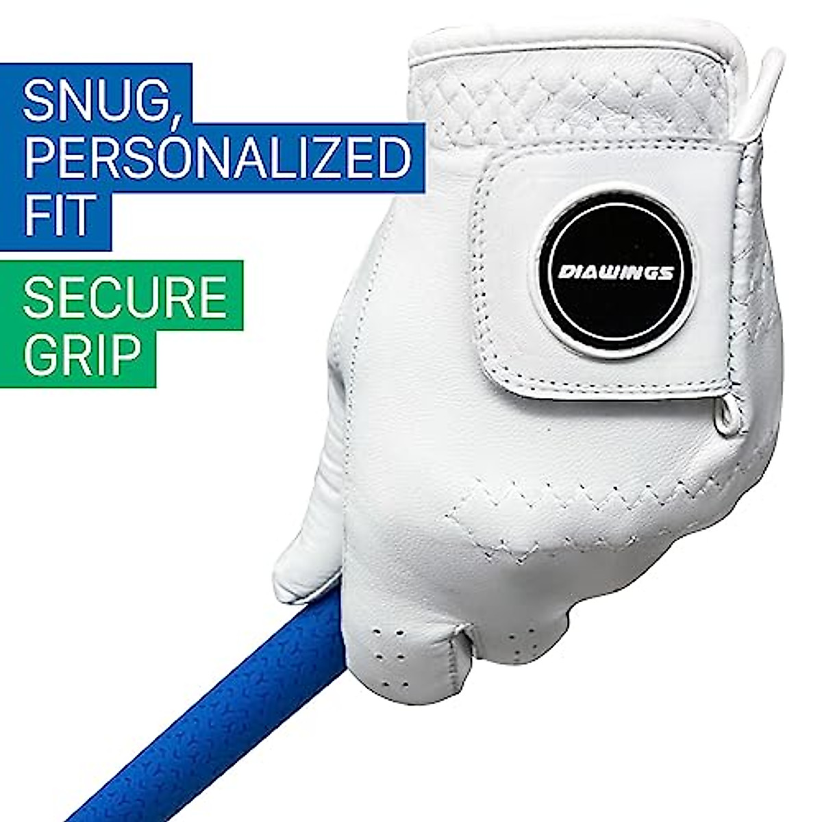 Diawings Cabretta Leather Golf Gloves for Men 2 Pack – Professional Mens Golf Glove with Superior Durability, Breathability, Streamlined Fit, Enhanced Tactile Feedback (White, Medium, Left)