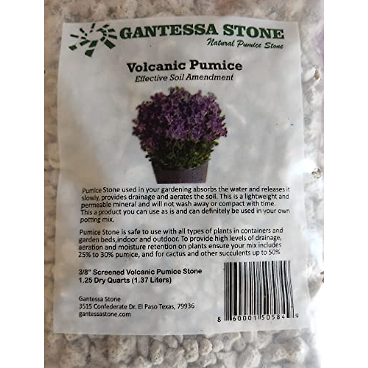 Gantessa Stone Gardening Pumice Soil Amendment | 3/8 Screened | 1.25 Quarts (PS381Q)