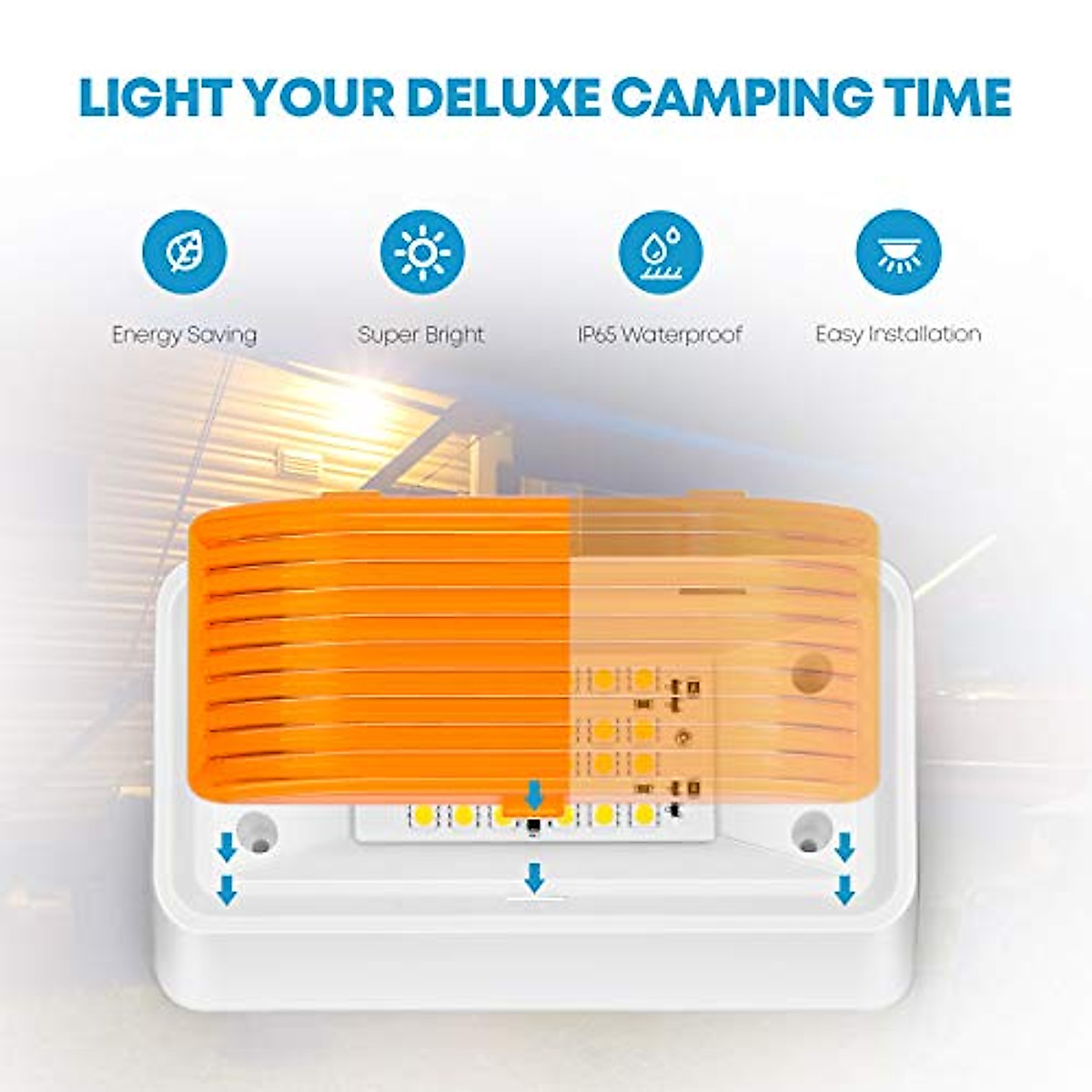 Kohree 320Lumen LED RV Porch Light Exterior Utility Light 12v Lighting Fixture, Replacement Lighting for RVs, Trailers, Campers, 5th Wheels. White Base, Clear and Amber Lenses Included