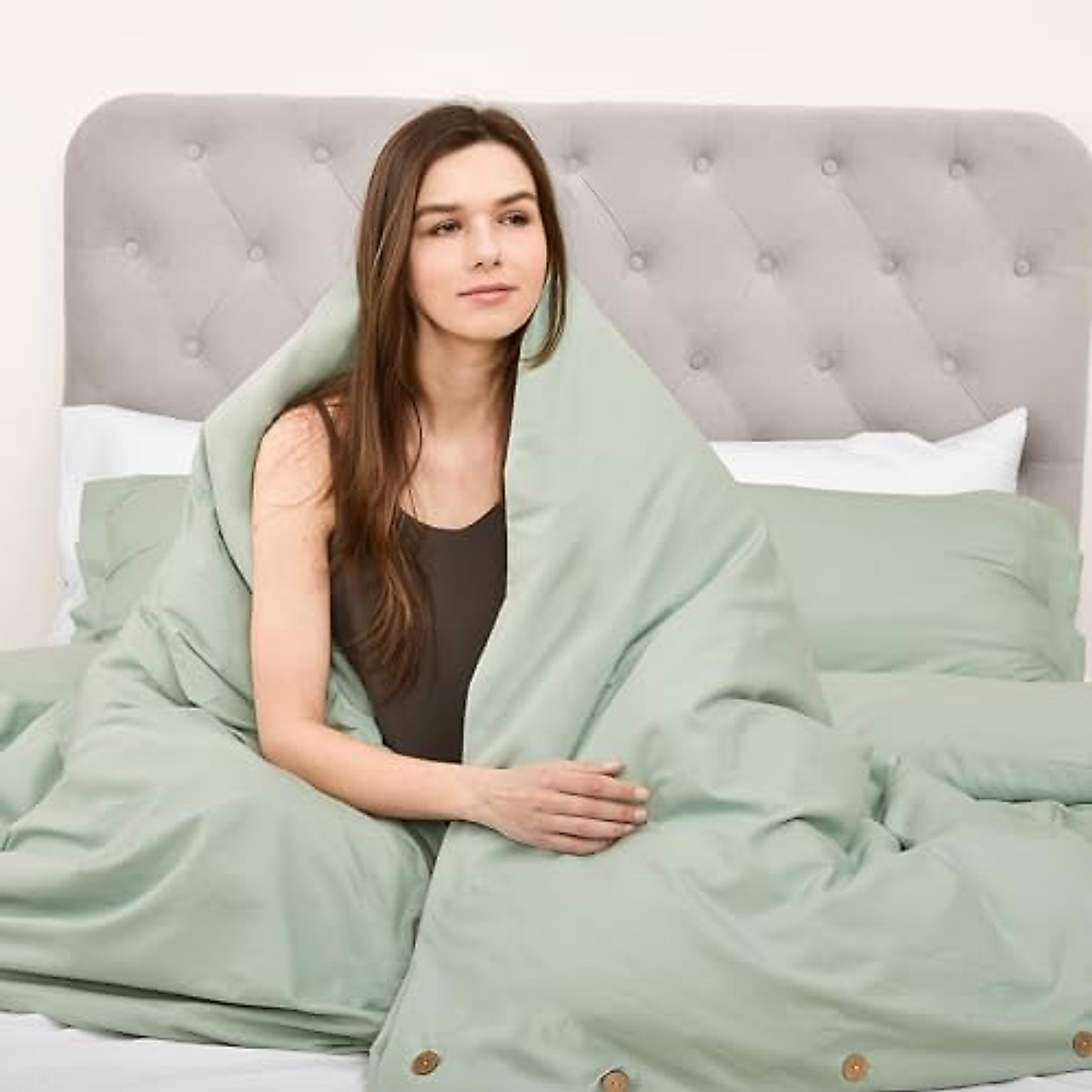 PHF Sage Green Duvet Cover Queen Size, Comfy Lightweight Skin-Friendly Comforter Cover Set with Button Closure, Soft Durable Bedding Collection with 2 Pillowcases for All Season, 90" x 90"