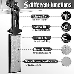 BNELL 5-In-1 Diamond Knife Sharpening Stone, Rod Double-Sided Sharpening Stone Honeycomb Surface Outdoor Kitchen Grinding Tool with Angle Guide(400/1000Girt)