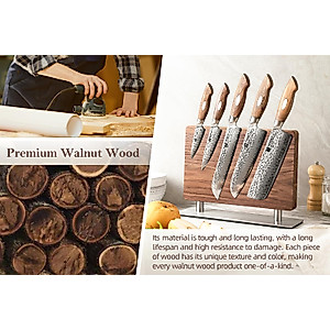 XINZUO Magnetic Knife Block,Natural Walnut Knife Holder Stand for Counter Top,with Strong Magnets,Double Sided Kitchen Knife Storage Rack