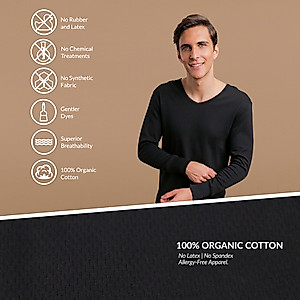 Cottonique Hypoallergenic Men's Thermal Base Layer Long Sleeve Made from 100% Organic Cotton (M, Black)