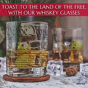 Greenline Goods Whiskey Glasses – United States Constitution We The People (Set of 2) - 10 oz Tumblers - American US Patriotic Gift Set - Old Fashioned Cocktail Glasses