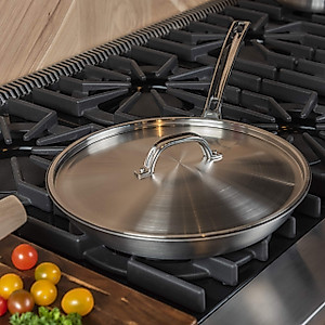 VIKING Culinary Professional 5-Ply Stainless Steel Fry Pan, 12 Inch, Includes Lid, Dishwasher, Oven Safe, Works on All Cooktops including Induction, Satin Finish