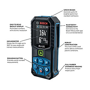 BOSCH GLM165-27CGL 165' Blaze™ Ergonomic Cordless Green Laser Measure w/Bluetooth