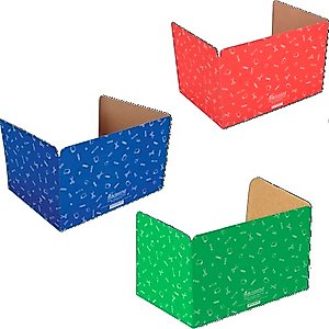 Standard Privacy Shields for Student Desks – Set of 12 - 3 Group Colors -Matte - Study Carrel Reduces Distractions - Keep Eyes From Wandering During Tests, Red, Blue & Green School Supplies Pattern