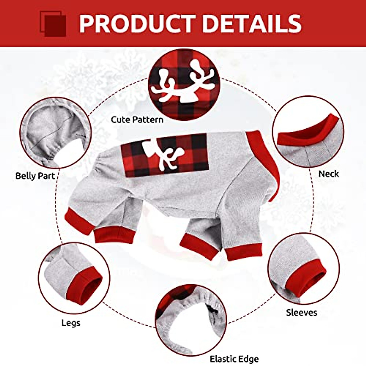 Dog Pajama Soft Dog Onesie Stretchy Pjs Pet Clothes Cat Shirt Outfit for Christmas Eve Costume Pocket Reindeer Pattern