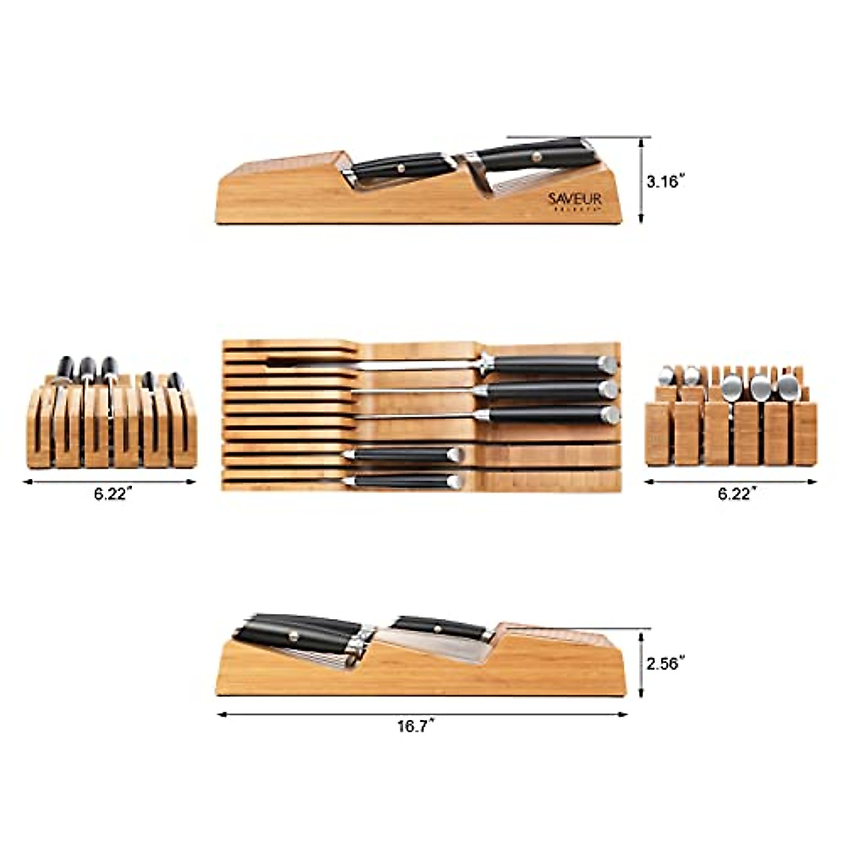 Saveur Selects 1026306 German Steel Forged 6-Piece Knife Set with Bamboo in Drawer Storage Knife Block