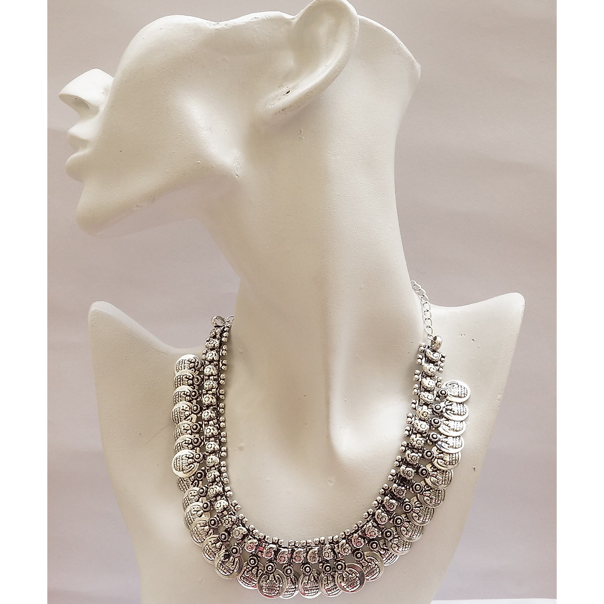 Sansar India Silver Tone Oxidised Metal Boho Bollywood Indian Choker Necklace Jewelry for Women (Silver)