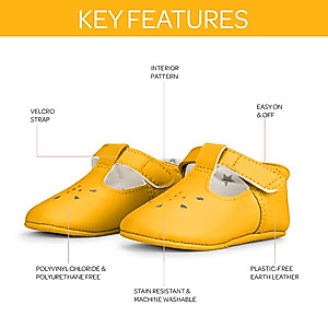 JuJuBe Mary Jane Baby Girl Shoes, Machine Washable Vegan Leather Baby Shoes, Dress Girls Shoe with Soft Soles, Hook and Loop Strap, Non Slip Toddler Flats for Walking, Sunflower Yellow - 9-12 Months
