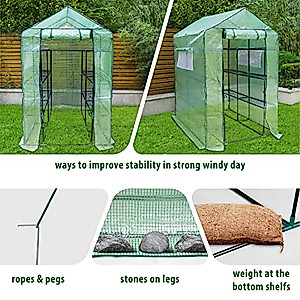 Solution4Patio Portable Garden Mini Walk-in Greenhouse Indoor/Outdoor, Invernadero, 4 Tier 16 Shelves, 47.3 in. W x 67 in. D x 76.4 in. H, Thick PE Grid Cover, Heavy Duty Frame, Rolled Up Zipper Door