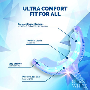 Ghost White Teeth Whitening Kit - Professional LED Light for Whiter Teeth Without Sensitivity, Includes 3 Smart Teeth Whitening Gel Refill Pens, Whitens in Less Than 10 Minutes