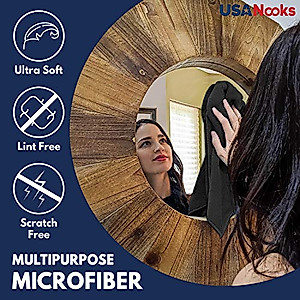 USANOOKS Microfiber Cleaning Cloth - 12Pcs (16x16 inch) High Performance - 1200 Washes, Ultra Absorbent Car Towels Traps Grime & Liquid for Streak-Free Mirror Shine, Scratch Proof - (Black)