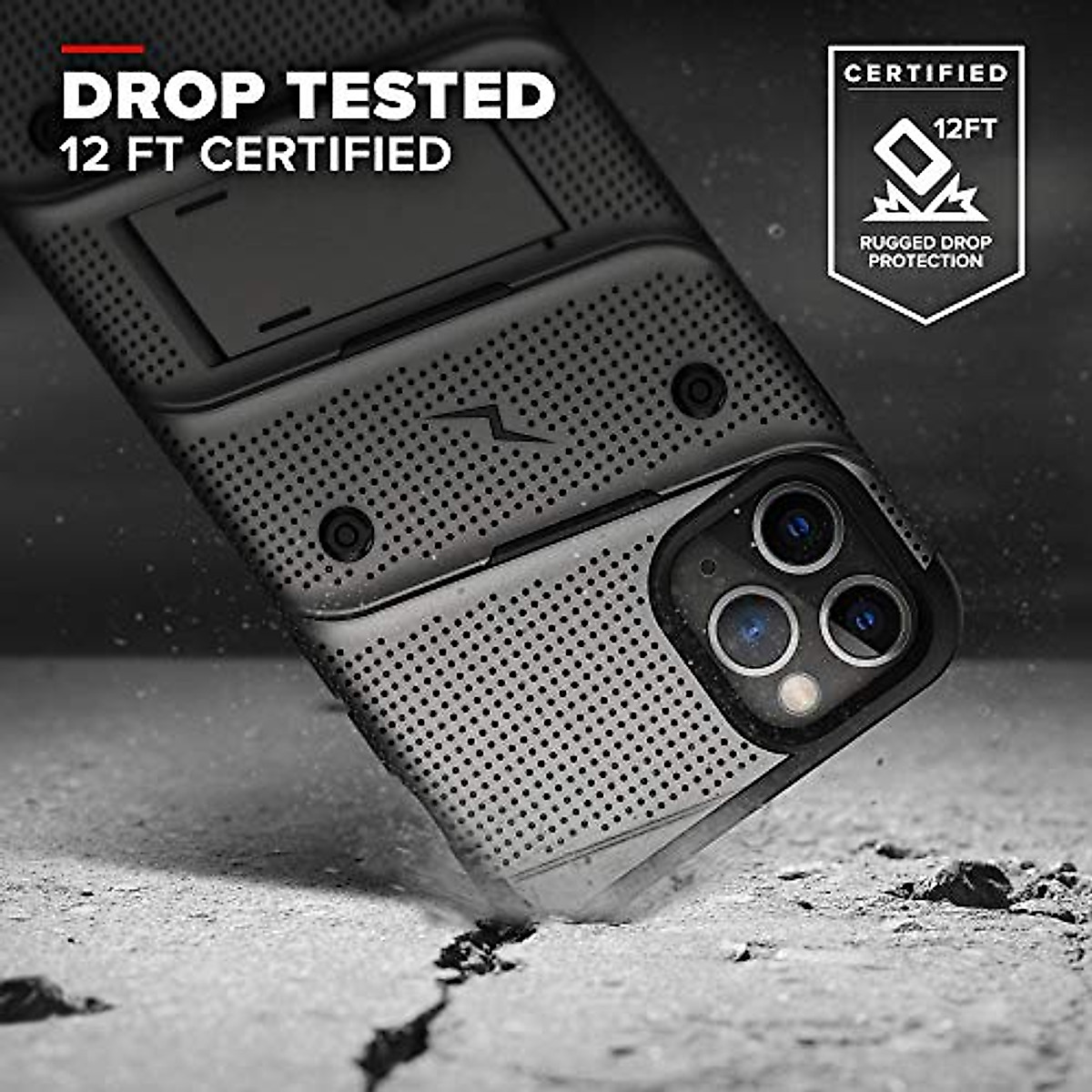 ZIZO Bolt Series iPhone 11 Pro Case - Heavy-Duty Military-Grade Drop Protection w/Kickstand Included Belt Clip Holster Tempered Glass Lanyard - Gun Metal Gray