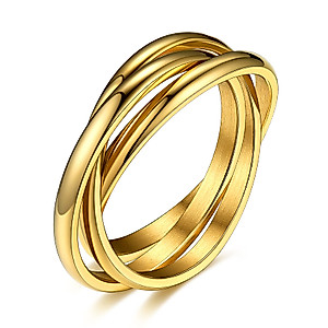 Bestyle Interlocking Rolling Gold Band Rings for Women, Trendy High Polished 18K Gold Plated Stainless Steel Dome Cross Rings, Yellow Gold Rolling Fidget Rings for Anxiety Release, Size 8