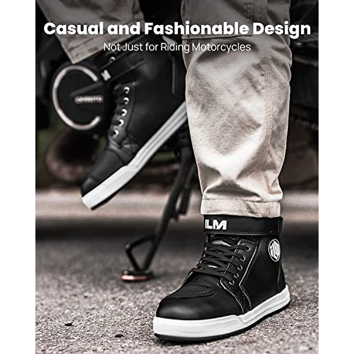 ILM Motorcycle Shoes for Men Black Waterproof Street Riding Protective Gear Breathable Powersport Anti-Slip Footwear with Ankle Support, Shift pad (Black,10.5)