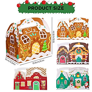 Sunolga 24 Pieces 3D Christmas Cardboard Treat Gift Boxes for Holiday with 4 Patterns Xmas Goody Gift Christmas House Cardboard Gifts Boxes Crafting and Cookie Boxes