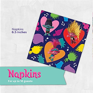 Trolls Birthday Party Decorations | Serves 16 Guests | Trolls Plates, Napkins, Sticker