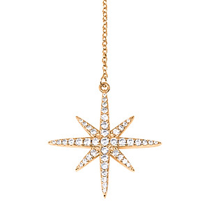 Savlano 14K Yellow Gold Plated Cubic Zirconia Round Cut Starburst 18 Inches Pendant Chain Necklace For Women
