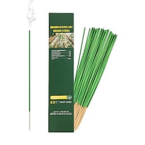 RibRave 60 pcs Mosquito Repellent Sticks, Citronella Bug Repellent Outdoor, DEET Free Plant-Based Mosquito Repellent Outdoor Patio Incense Sticks for 50 Mins