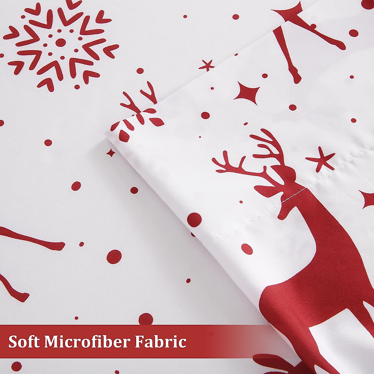 CAROMIO Christmas Sheets Twin, Soft Brushed Microfiber Bed Sheet Set, 16 Inches Deep Pocket Fitted Sheet Winter Holiday Sheets Set (Red Reindeer, Twin)