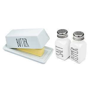 Heartland Home Porcelain Butter Dish and Salt and Pepper Shaker Set
