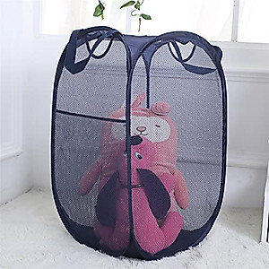 TJLSS Storage Bin Hamper Mesh Bag Organizer Portable Home Foldable Multifunctional Laundry Basket Washing Clothes (Color : Blue, Size : One Size)