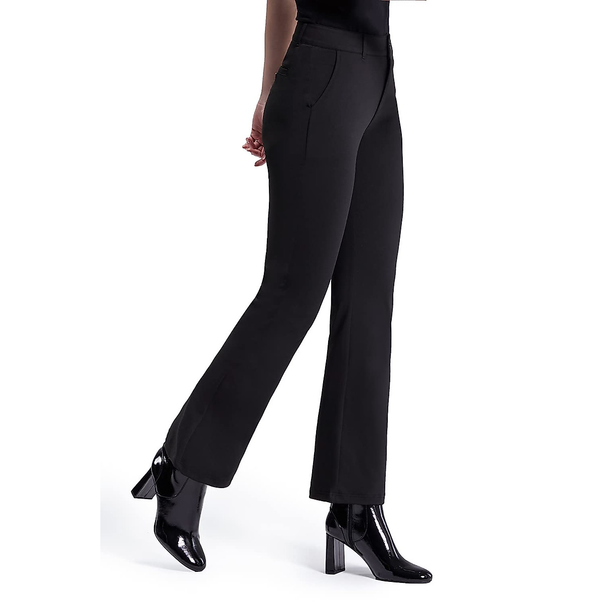 Bamans Womens Dress Pants Wide Leg Stretch Work Pants Skinny Golf Pants with Pockets Black
