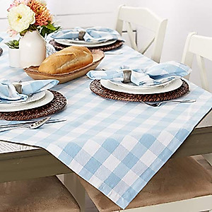 DII Buffalo Check Collection, Classic Farmhouse Tablecloth, Tablecloth, 70" Round, Light Blue & White