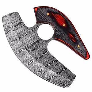 BNAZIND Damascus Alaskan Ulu Knife Pizza Cutter Rocker Knife - Multi-Purpose Damascus Knives For Skinning, Hunting, Chopping knife with Sheath, Damascus Steel Chef Knives