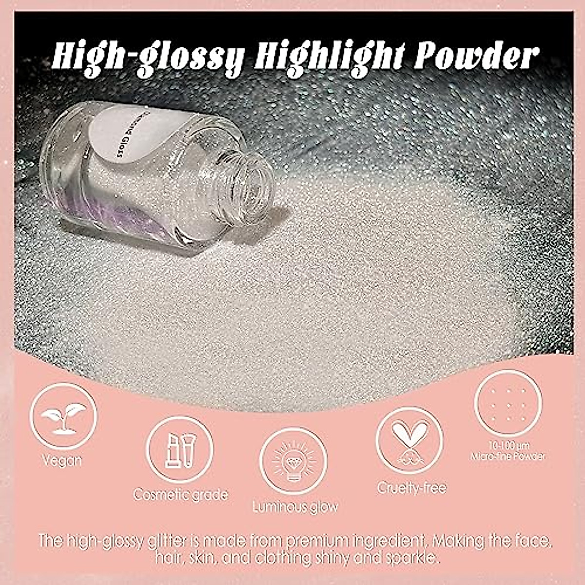 BOKO Highlighter Powder Spray, Cosmetic Grade Body Shimmer Spray High Gloss Diamond Highlight Glitter Magic Powder Makeup Sparkle Glitter Hairspray Rave Accessories for Women Face Paint Hair Clothes