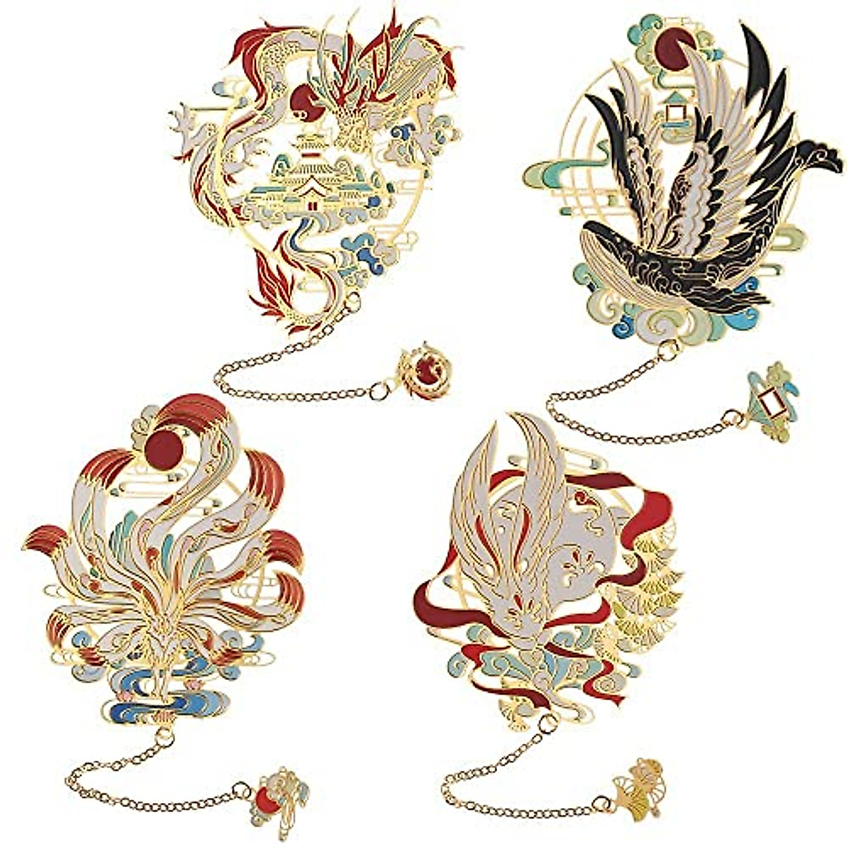 WEISHA Bookmarks Chinese Retro Carving Metal Bookmarks Hollow Out Book Clip with Pendant Pagination Mark School Supplies(Dragon)